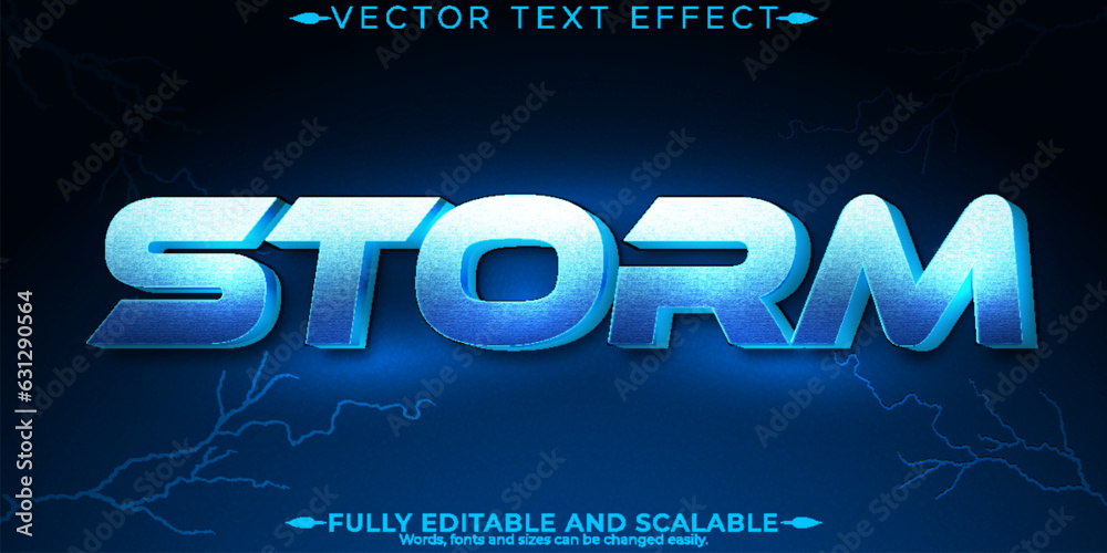Storm text effect, editable thunder and lightning text style Stock ...