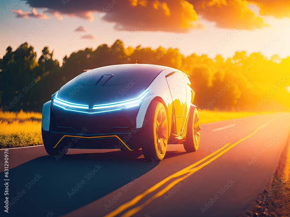 Electric vehicle prototype on the road brige. ai generative Stock ...