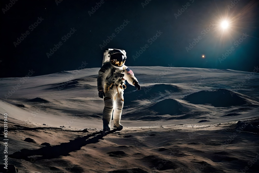 astronaut in space, A captivating spacewalk scene on the Moon's surface ...