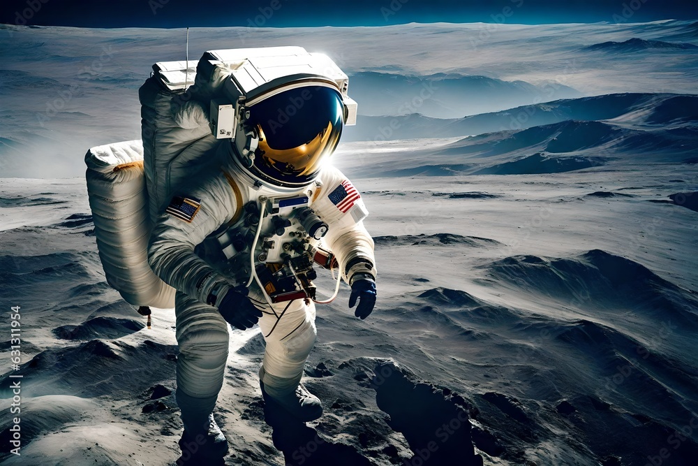 astronaut in space, A captivating spacewalk scene on the Moon's surface ...