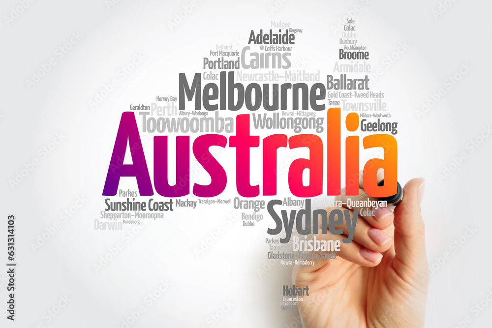 List of cities and towns in Australia, map word cloud, business and ...