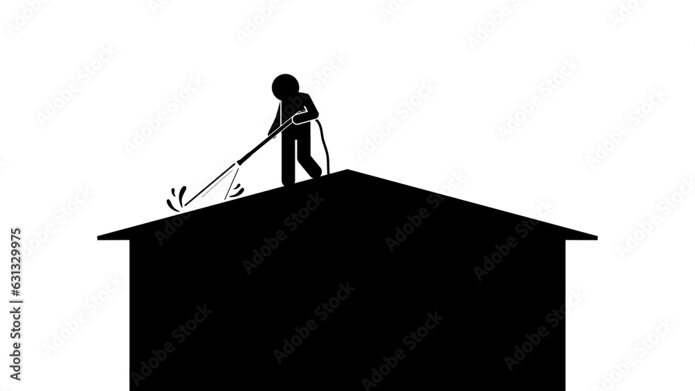 illustration and icon stick figure,stickman,pictogram. House washing ...