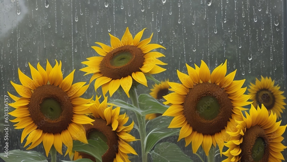 Sunflowers in the rain, wallpapers for desktop Stock Illustration | Adobe Stock