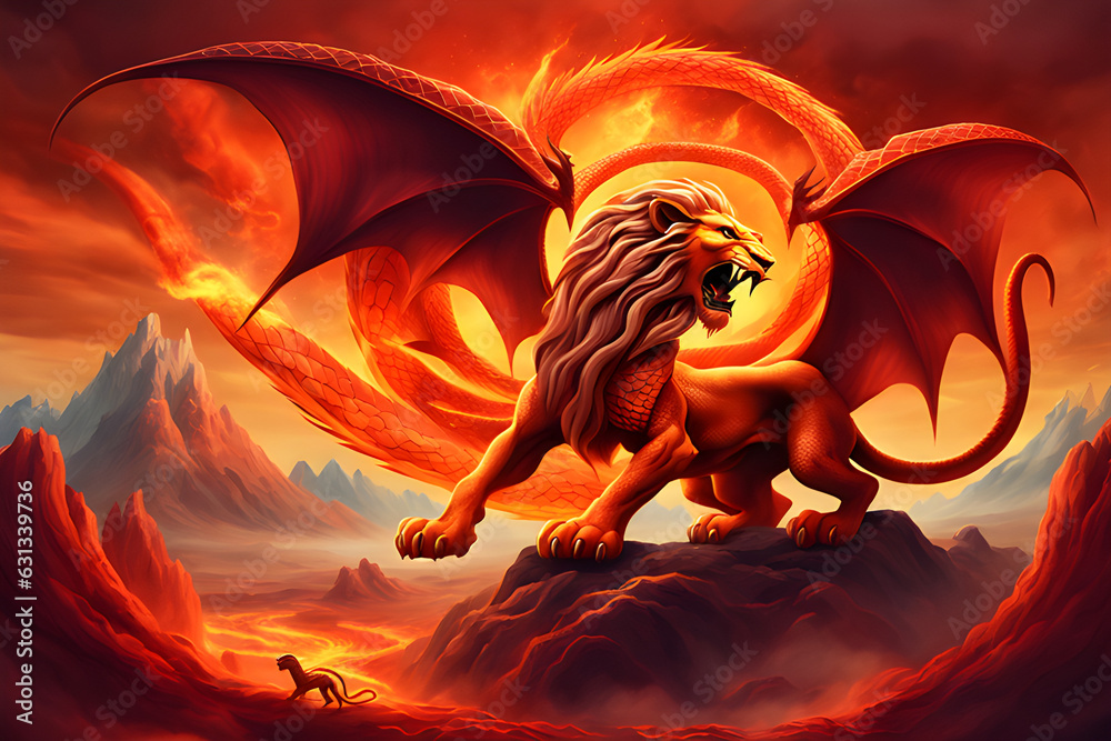 Combine a flying dragon with the body of a lion and the tail of a snake ...