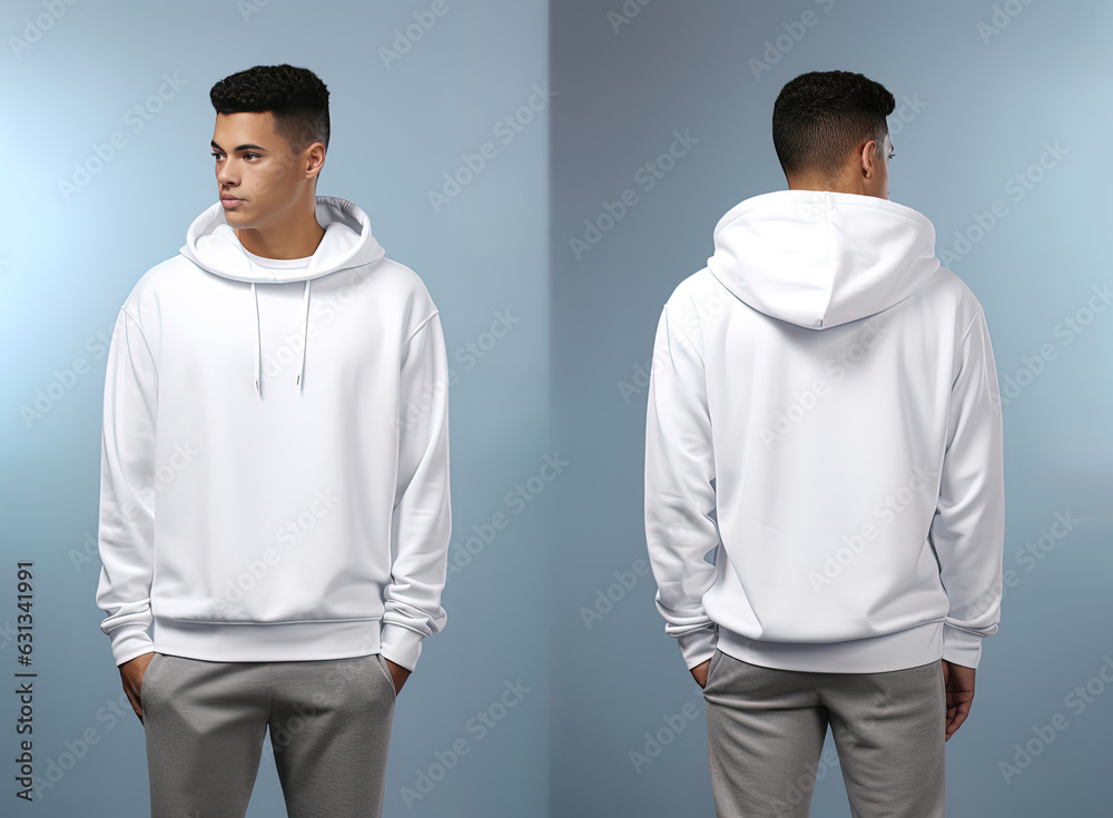 Front and back view of a white hoodie mockup for design print Stock ...