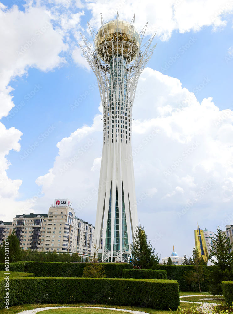 ASTANA, KAZAKHSTAN - JULY 20, 2023: Baiterek tower, the central attraction of Astana on the ...