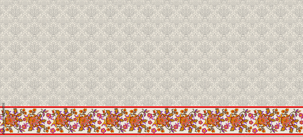 seamless pattern with ethnic borders flowers. Floral Illustration in ...
