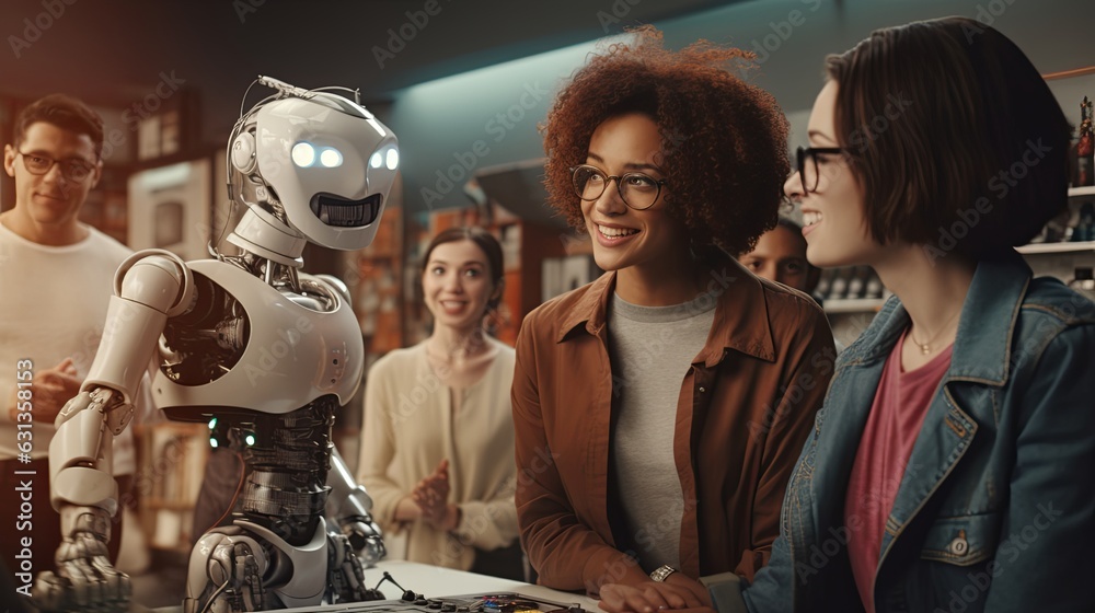 School class teacher and student college teen enjoy building electronic ...