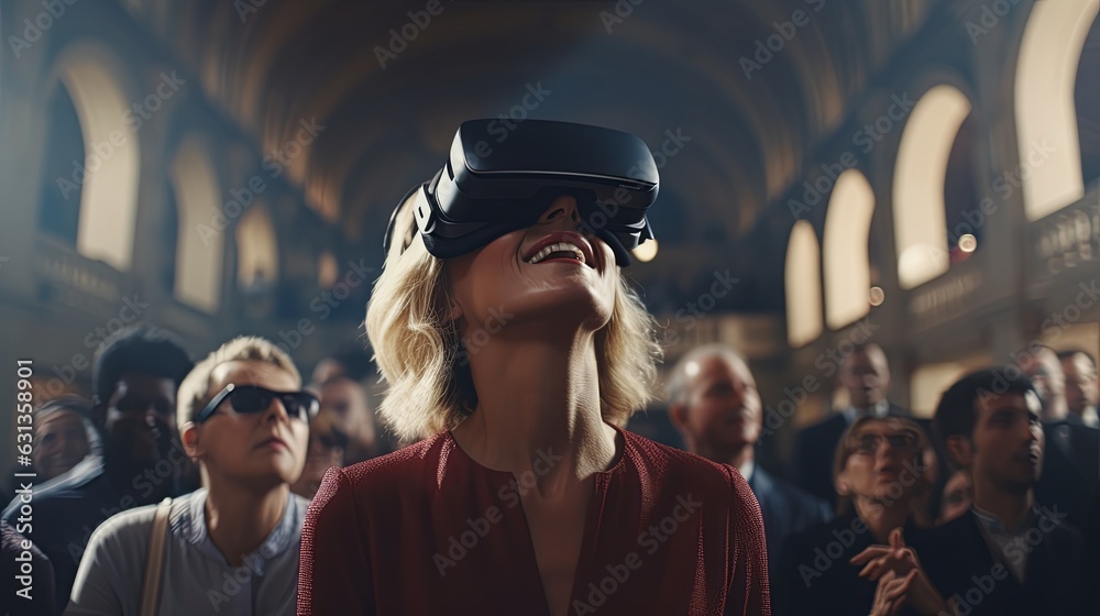 Vr experience senior business manager woman attend meeting wearing vr ...