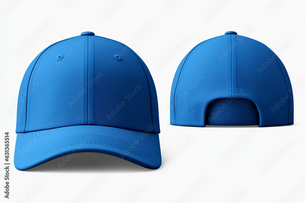set of blue front and side view hat baseball cap on transp Stock Photo ...