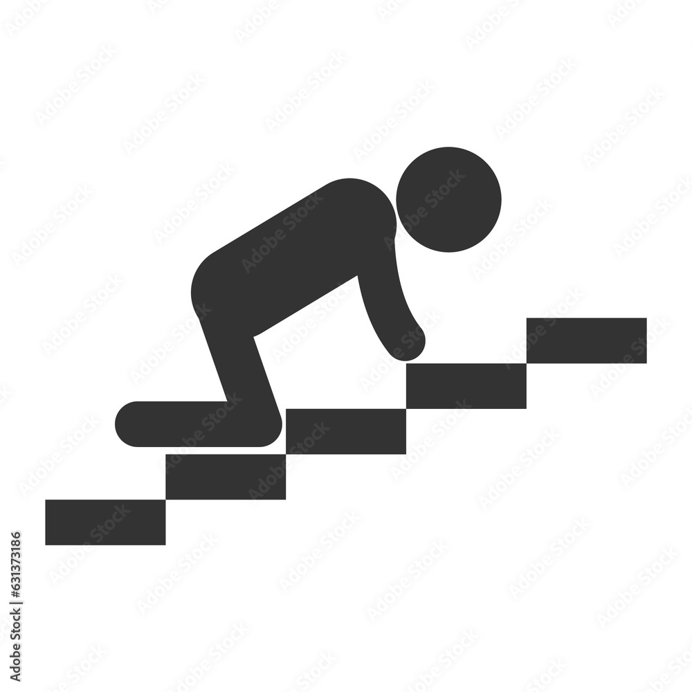 Vector illustration of tired of climbing stairs icon in dark color and ...