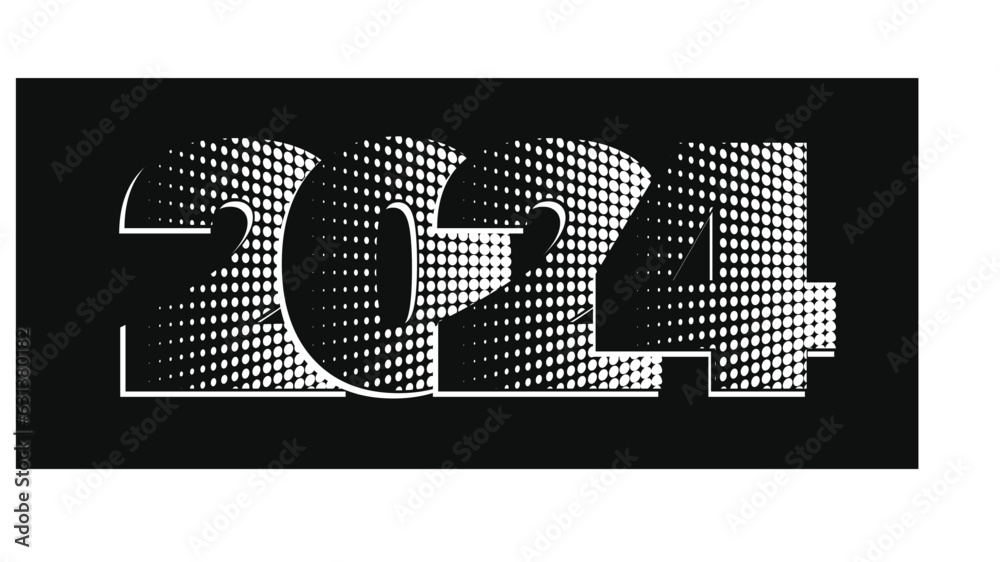 Happy New Year 2024, black and white halftone style, Christmas and 2024 ...
