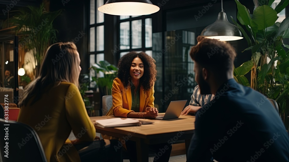 casual business discussion group of creative designer friend positive ...