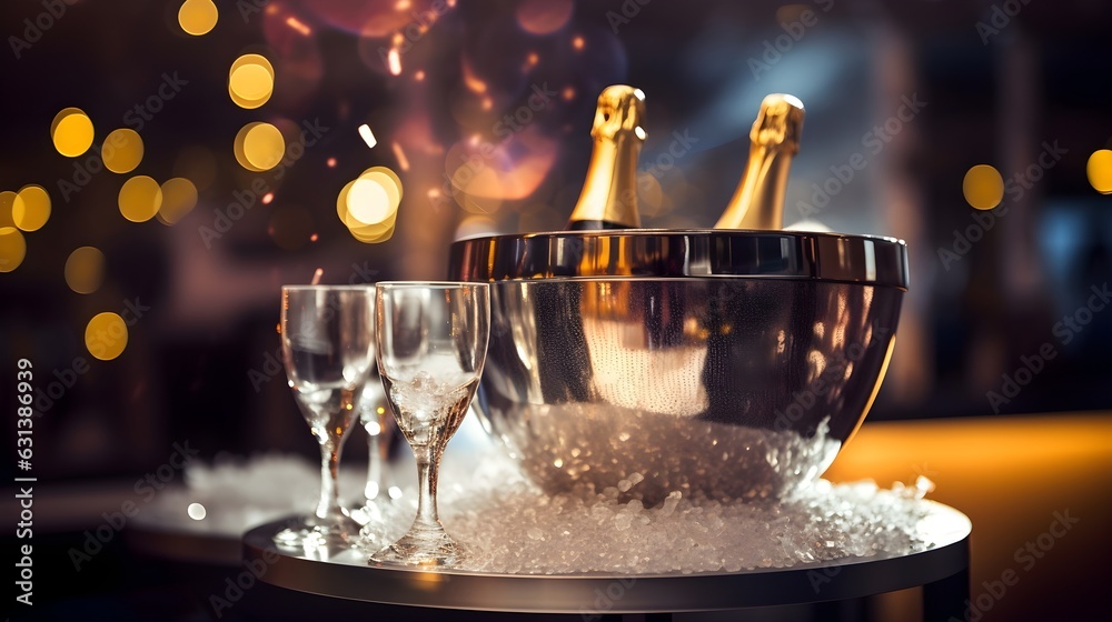 Elegant Toast: Image of a Champagne Bucket and Glasses in a Stylish ...