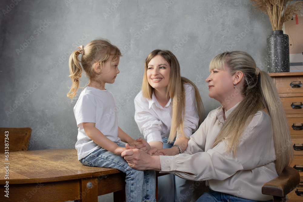 Mother and daughter, family portrait, three generations of women ...