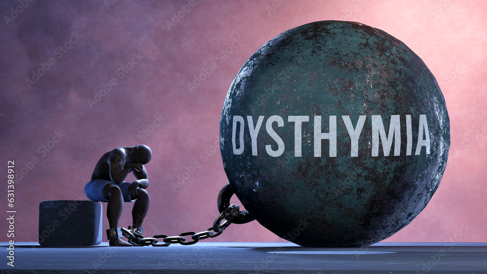 Dysthymia - a metaphor showing human struggle with Dysthymia. Resigned ...