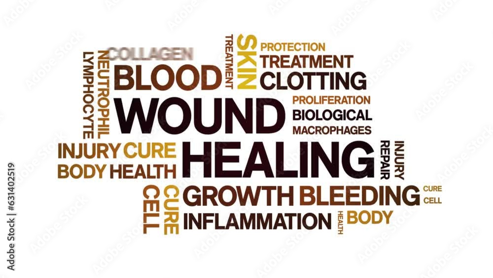 Wound Healing animated tag word cloud;text design animation kinetic ...