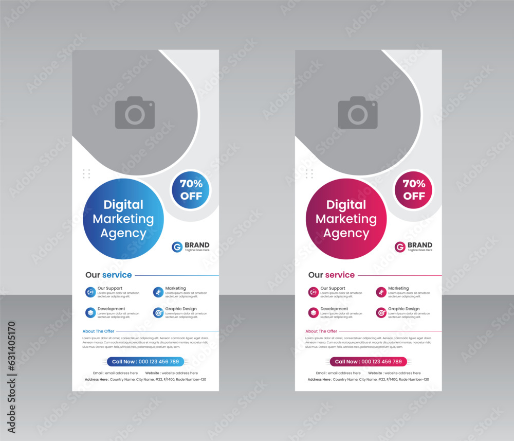 Creative corporate roll up banner design in curve shape layout ...