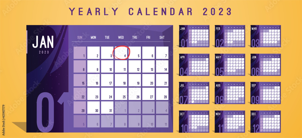 Eps vector of 12 months calendar. new design in purple gradient pop ...
