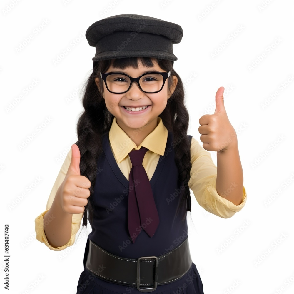 front view close up of a latin girl model dressed in Writer costume ...