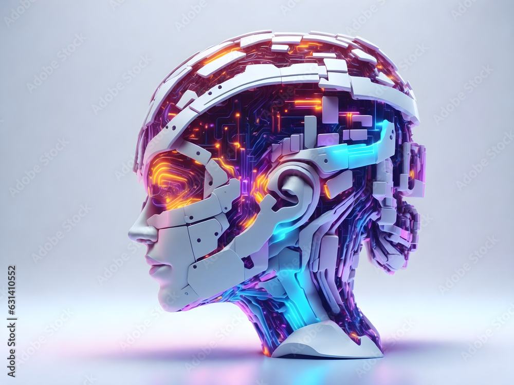 Concept of Artificial Intelligence and Virtual Reality. 3D human head ...