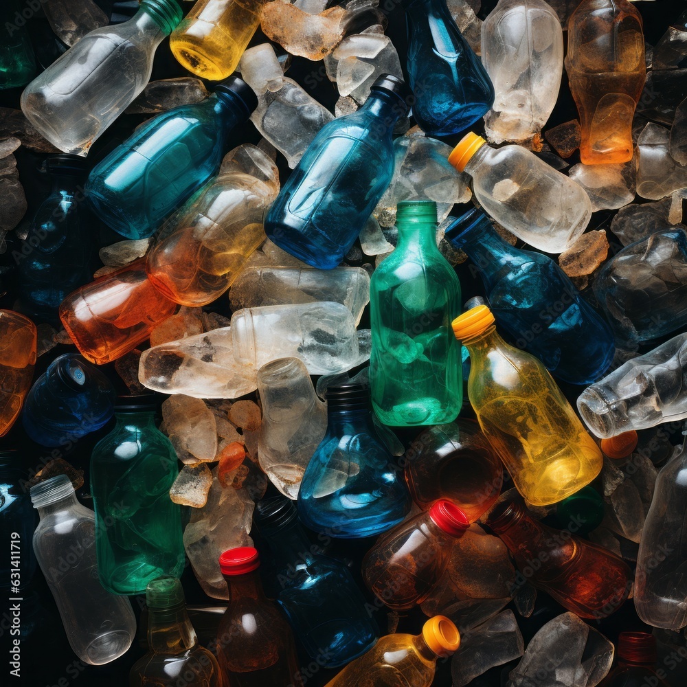 Pile of old plastic bottles as a background. Recycling and ...