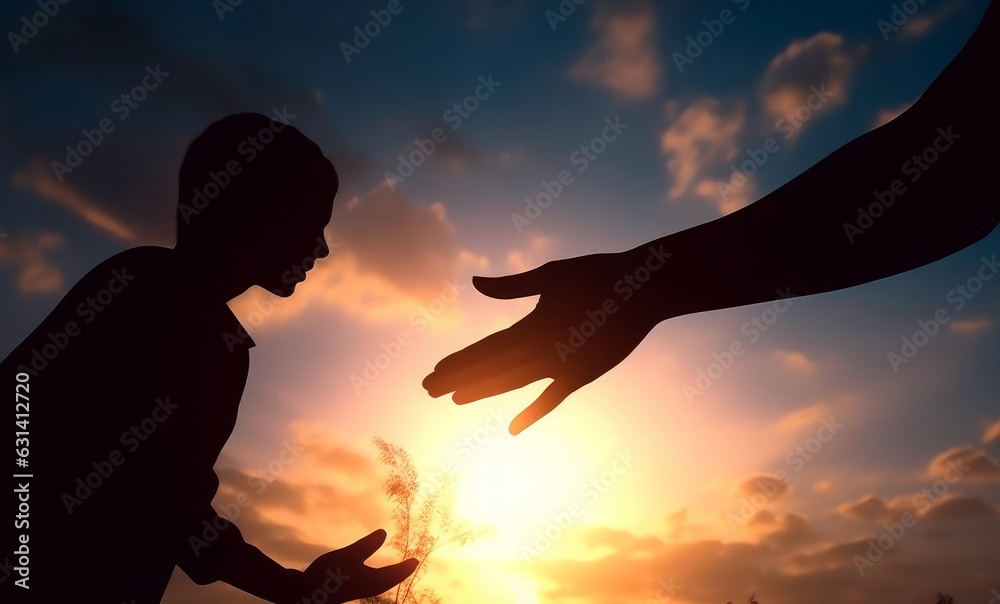 The concept of God's salvation silhouette of helping hand concept and ...