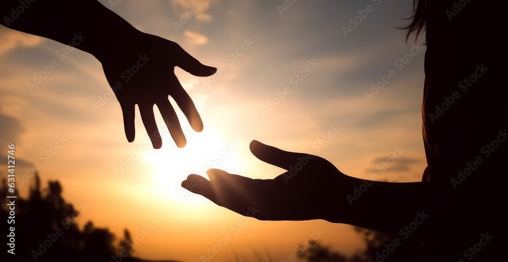 The concept of God's salvation silhouette of helping hand concept and ...