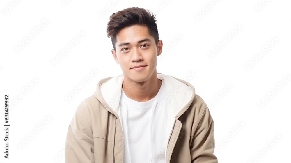 Ambitious Southeast Asian man, ethnic groups, white background ...