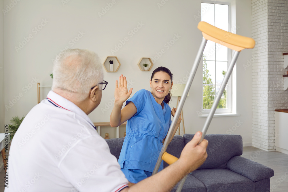 Retired old senior man patient gets very angry, aggressive and ...