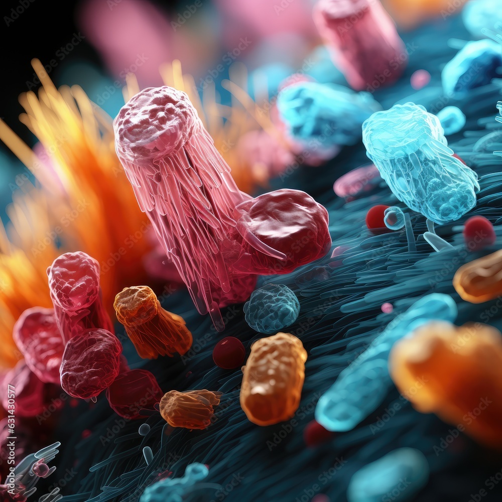 Bacteria cells close-up under a microscope. Enlarged bacterial rods ...