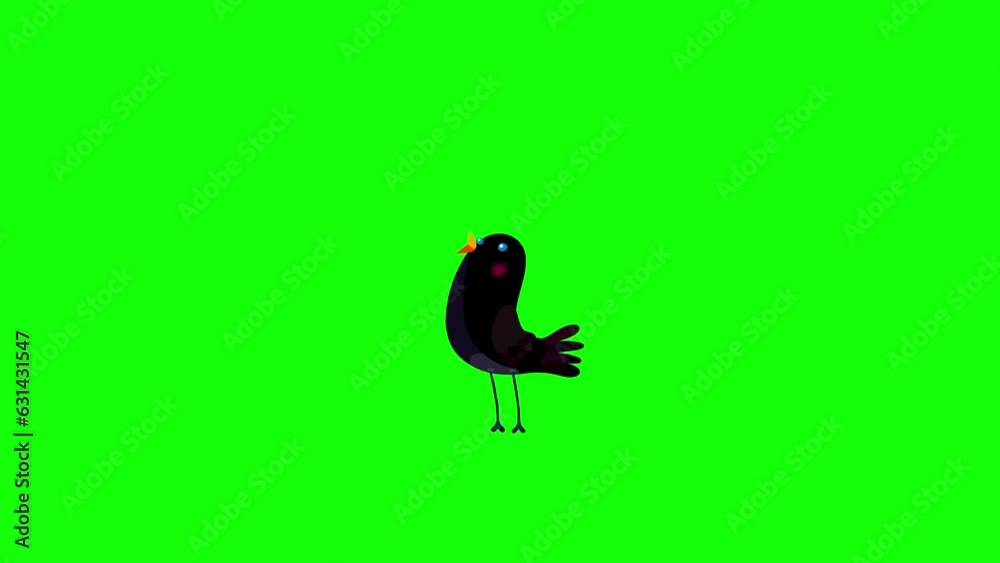 Nightingale back bird cartoon animation character singing green screen ...