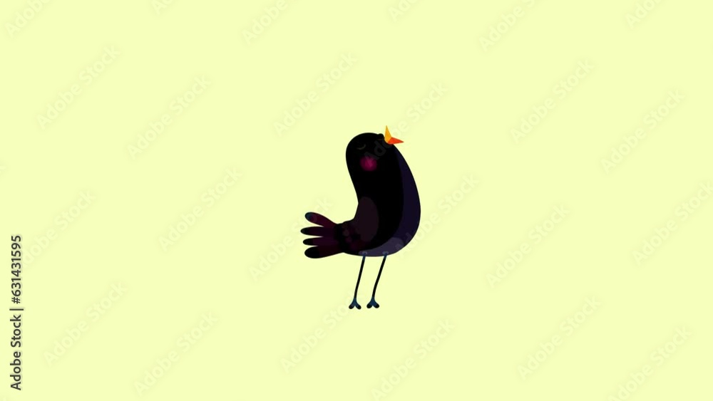 Nightingale bird black cartoon animation character isolated singing ...