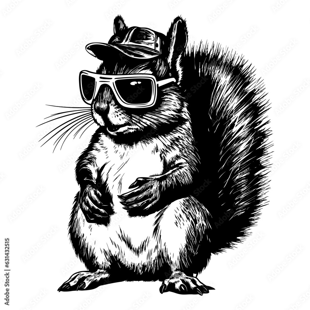 Funny squirrel wearing sunglasses, vector art, isolated on white ...