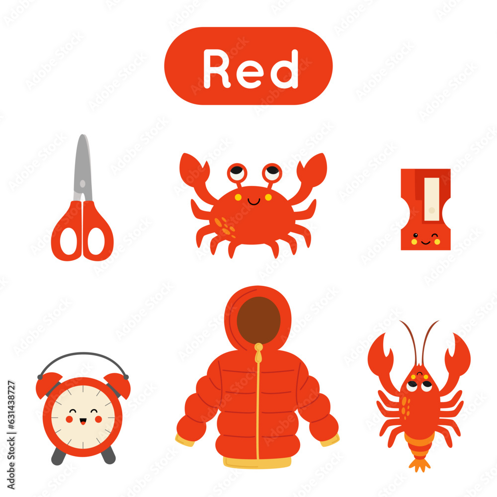 Learning colors worksheet for kids. Red color flashcard. Stock Vector ...
