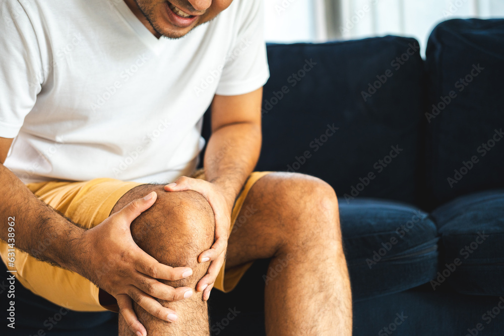 Man has problem with structural posture knee and legs pain. Massaged ...