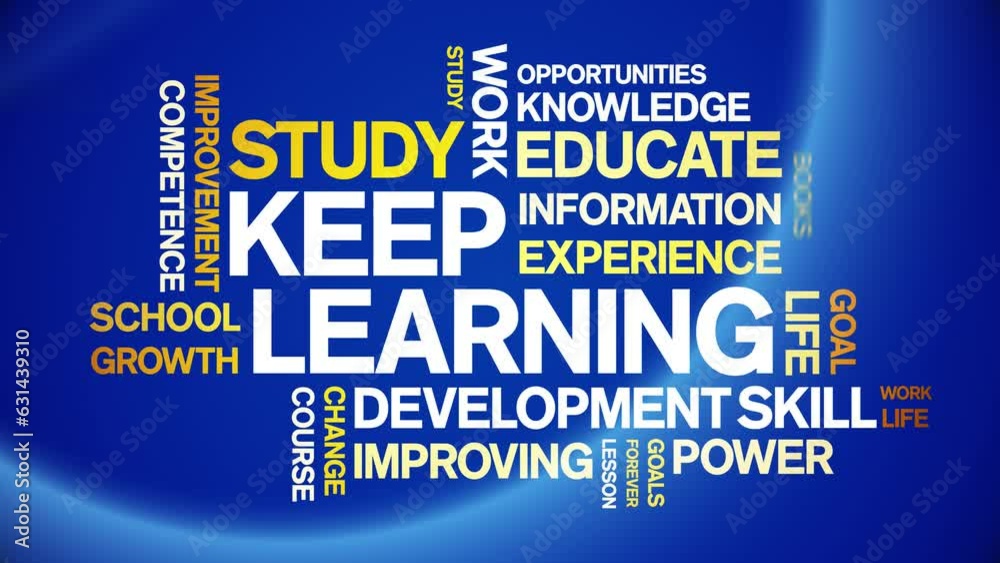 Keep Learning animated tag word cloud;text design animation kinetic typography seamless loop ...