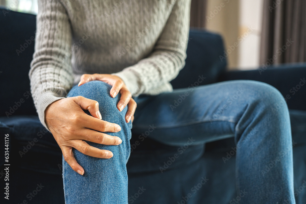 Young woman has problem with structural posture knee legs and ankle ...