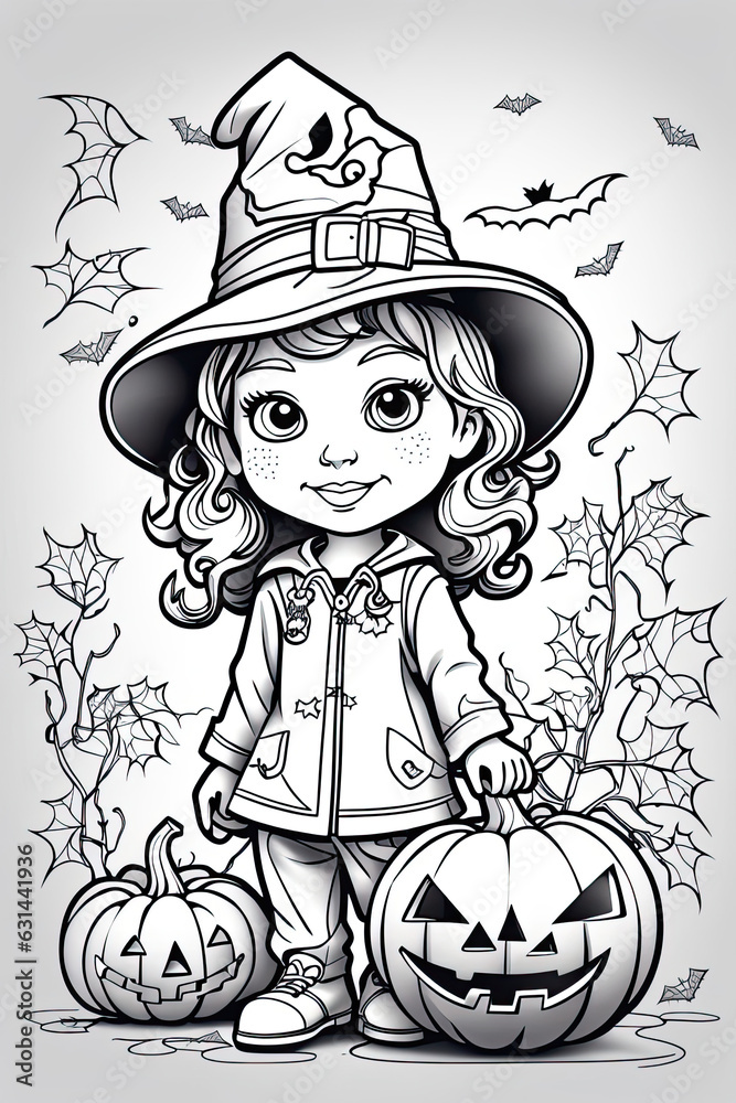 cute little witch coloring pages for kids Generative ai Stock Photo ...
