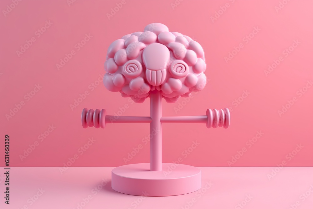 Human brain lifting weights. 3D brain lifting a heavy dumbbell. Mind ...