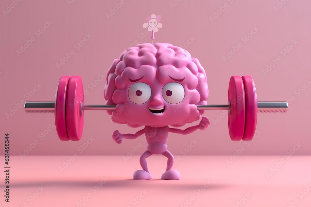 Human brain lifting weights. 3D brain lifting a heavy dumbbell. Mind ...