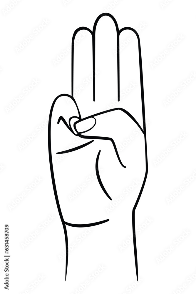 Line art vector of three finger salute hand gesture symbol logo icon ...