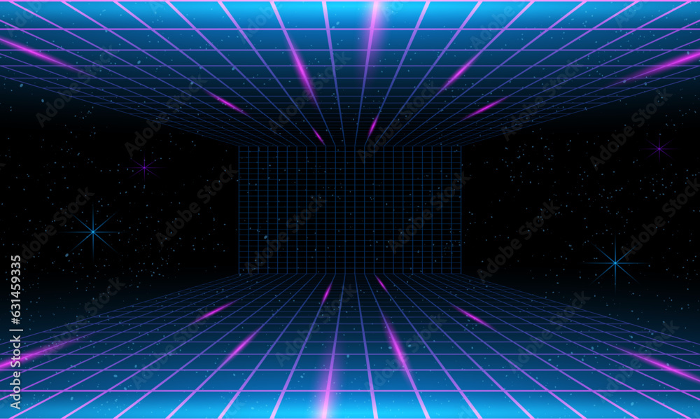 Synthwave wireframe net illustration. Abstract digital background. 80s ...