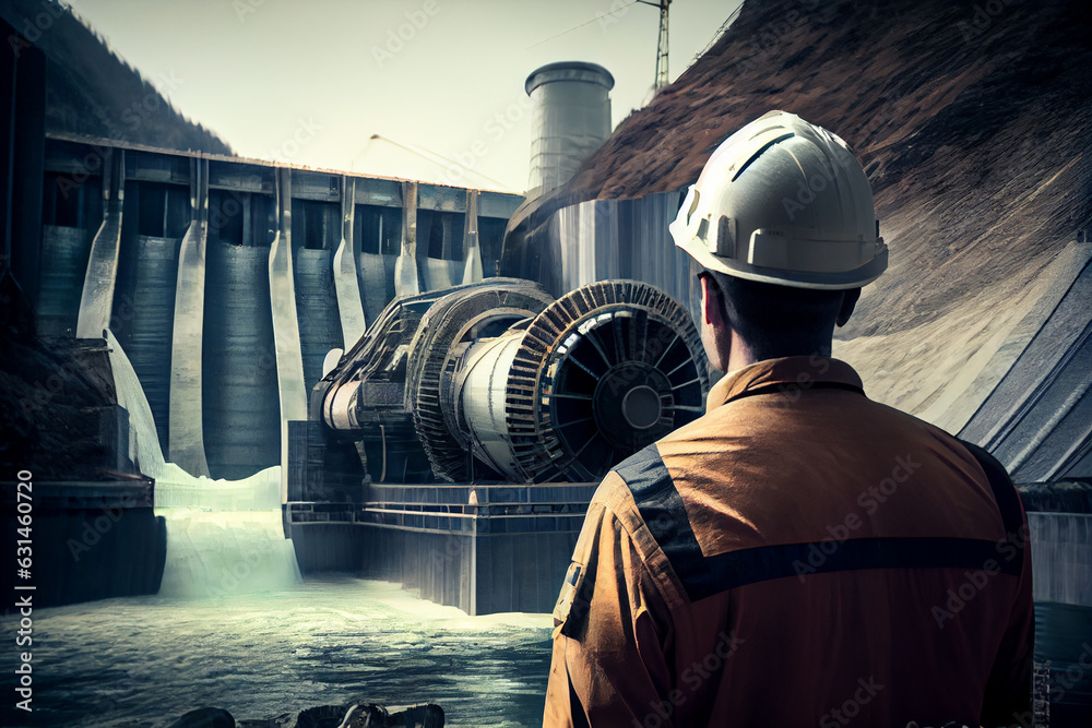 A dam engineering doing his checking routine. He is wearing a white ...