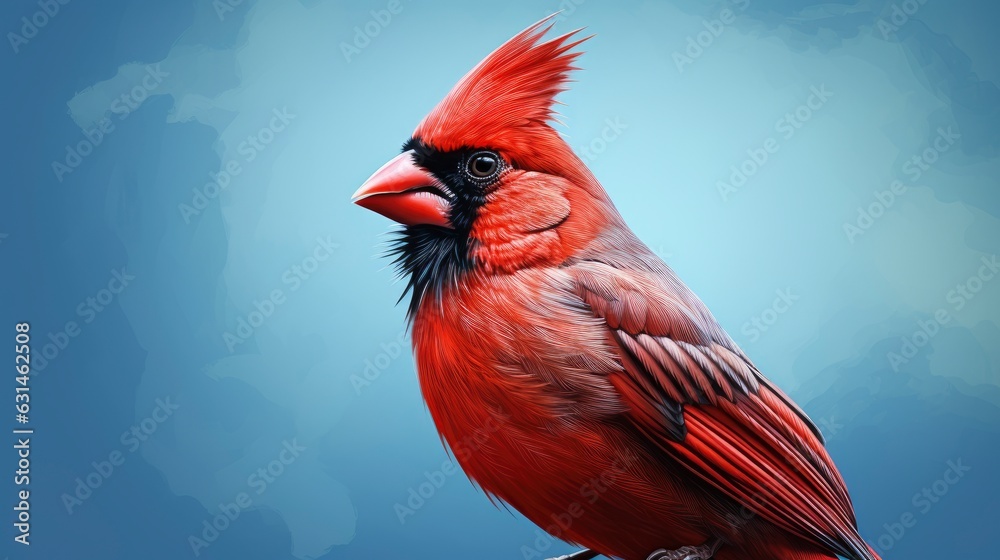 Hand drawn vector illustration of male northern cardinal with red ...