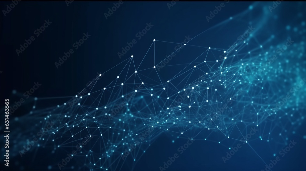 Abstract Blue Background Network Connection Structure Grid Is Made By Generative Ai Stock
