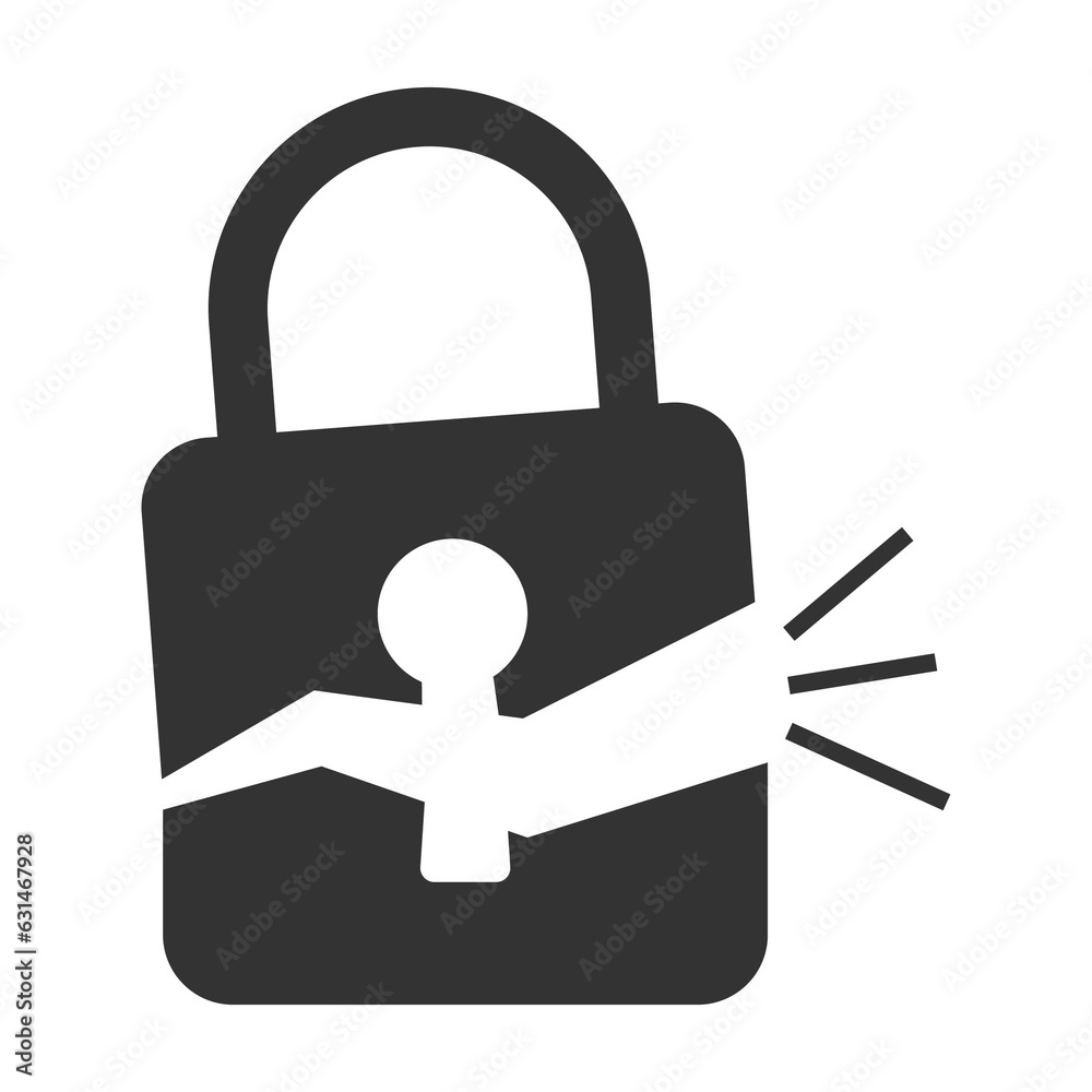 Vector illustration of broken padlock icon in dark color and ...