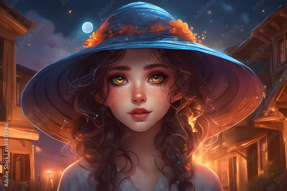 Illustration fantasy portrait of a beautiful girl with gold eyes ...