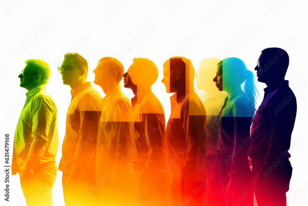 Group of divergent people over rainbow background. Community of diverse ...