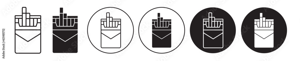 Cigarette box icon set. tobacco cigarette packet vector symbol in black ...